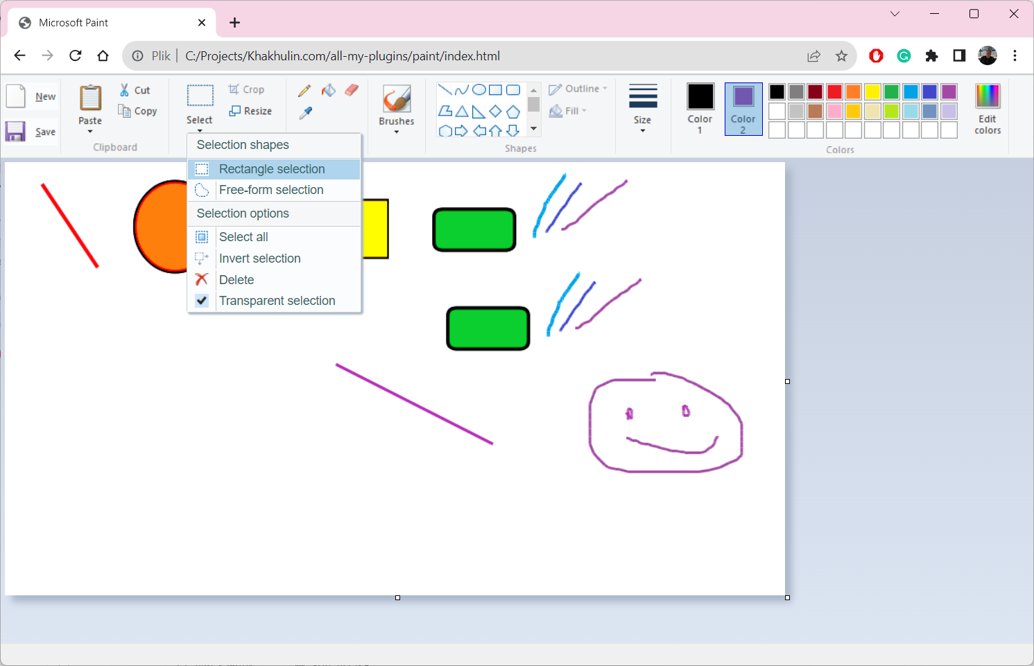 Microsoft Paint simulator plugin using JavaScript, jQuery and CSS
